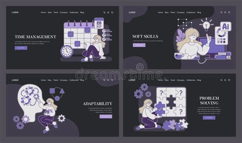 Web Template Set Focusing On Soft Skills Stock Vector Illustration Of
