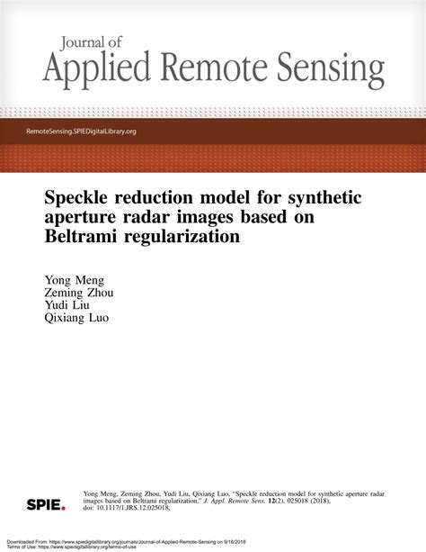 Pdf Speckle Reduction Model For Synthetic Aperture Radar Images Based