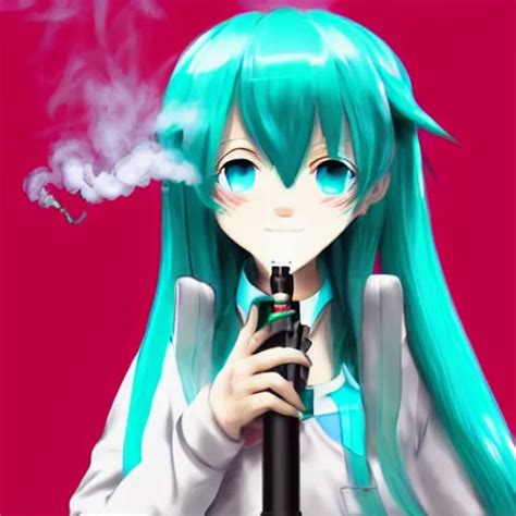Hatsune Miku Smoking Weed With A Vape Pen Smoke Stable Diffusion
