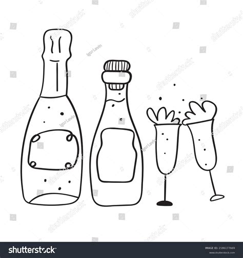 Bottles Wine Glasses Outline Vector Illustration Stock Vector Royalty