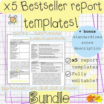 X5 Speech Therapy Assessment Report Template BUNDLE CELF P3 CELF 5 DEAP