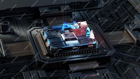 Processador De Microchip Futurista Com Luzes No Fundo Preto Computador Quântico Conceito De