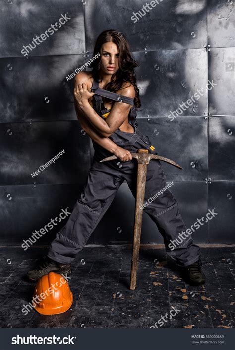 Sexy Female Miner Worker Pickaxe Coveralls Stock Photo Shutterstock