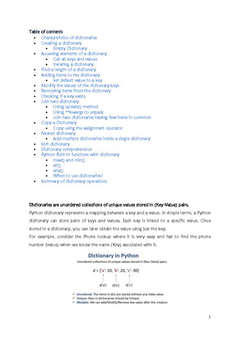 Python Dictionaries Table Of Contents Characteristics Of Dictionaries