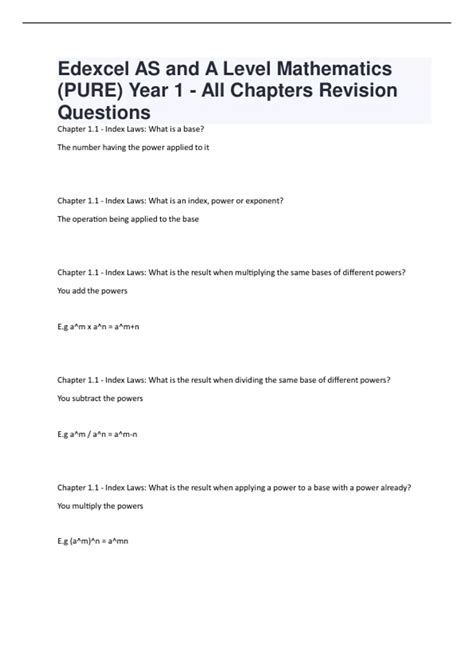 Edexcel As And A Level Mathematics Pure Year 1 All Chapters Revision Questions Edexcel As