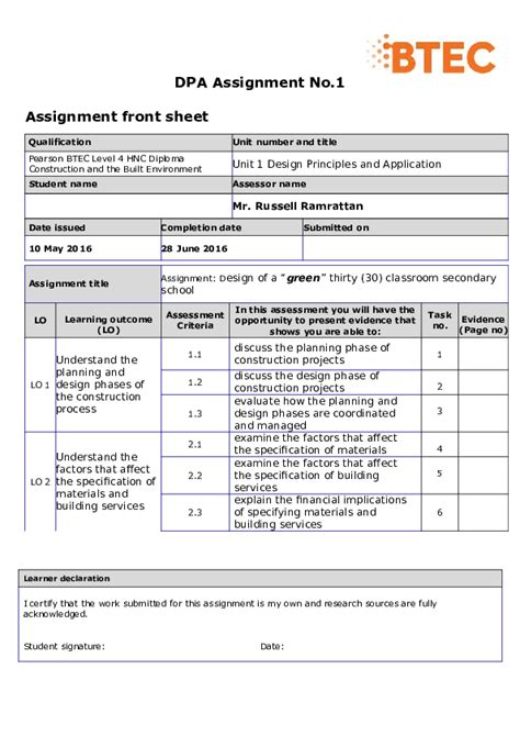 Doc Dpa Assignment No1 Assignment Front Sheet Qualification Unit