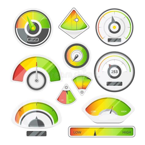 Different Speed Indicators Vector Pictures Of Speedometers And Tachometers Stock Vector