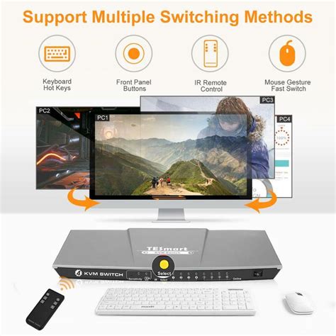 Kvm 스위치 Hdmi 4 포트 3840x2160 30hz Usb 20 지원 최대 4 대의 컴퓨터 등 장치 제어
