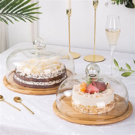 Mell Wooden Cake Desert Tray With Glass Cover Shopee Malaysia