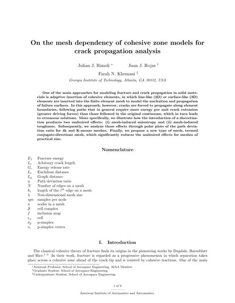 Pdf On The Mesh Dependency Of Cohesive Zone Models For Crack Propagation Analysis