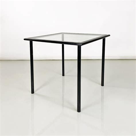 Italian Modern Black Metal And In Squares Glass Small Table 1980s For