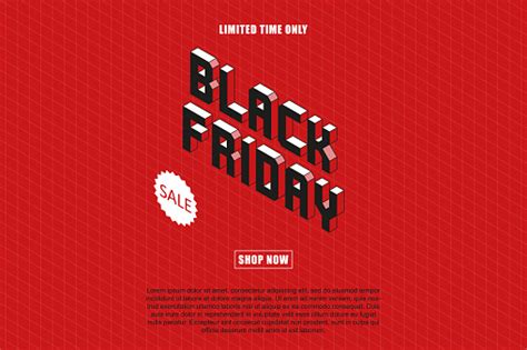 블랙 프라이데이 세일 배너 디자인 템플릿은 빨간색 배경에 심플한 플랫 컬러와 아이소메트릭 스타일로 디자인 홍보 벡터 일러스트는