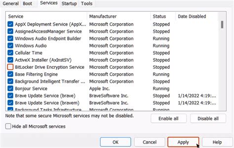 uncheck bitlocker encryption service