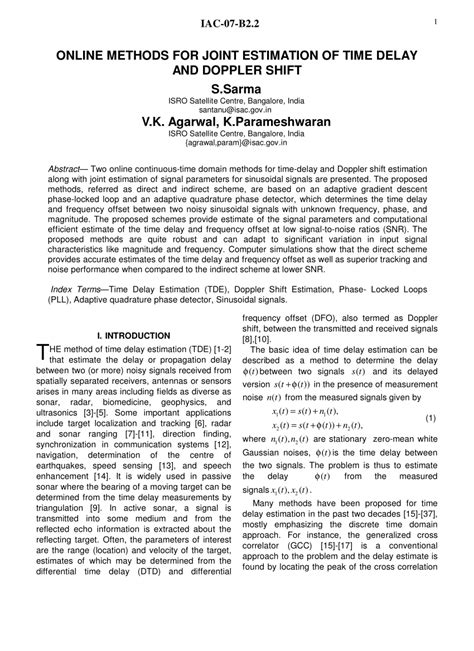 Pdf Online Methods For Joint Estimation Of Time Delay And Doppler Shift
