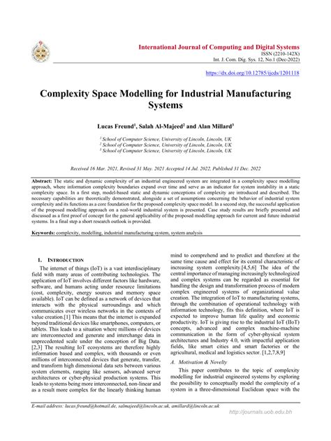 Pdf Complexity Space Modelling For Industrial Manufacturing Systems