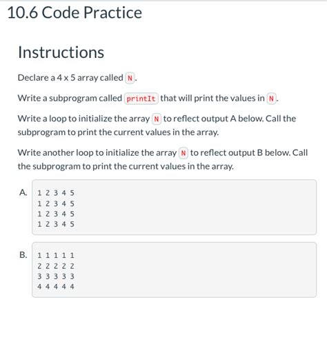 106 Code Practice Instructions Declare A 4x 5 Array