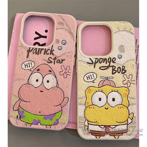 Iphone 16 15 14 13 12 11 Pro Max X Xr Xs Max Phone Case Cartoon Spongebob Couple Soft Leather
