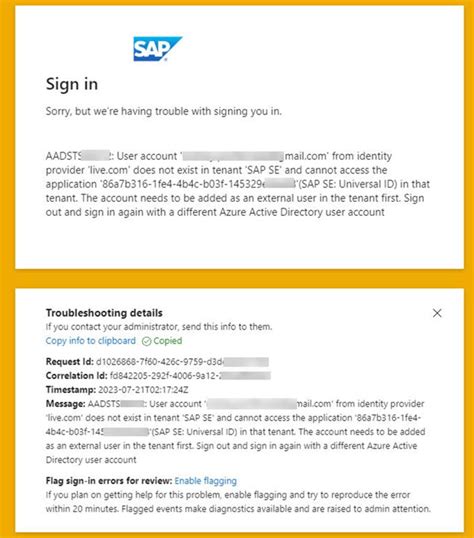 3358209 Uid Login Issue Azure Ad Authentication Sap Universal Id Sap Knowledge Base Article