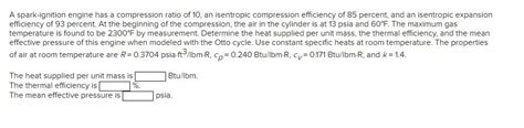 solved a spark ignition engine has a compression ratio of 10