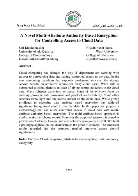 Pdf A Novel Multi Attribute Authority Based Encryption For Controlling Access To Cloud Data