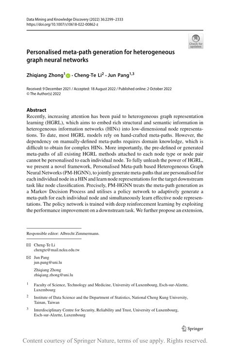 Pdf Personalised Meta Path Generation For Heterogeneous Graph Neural