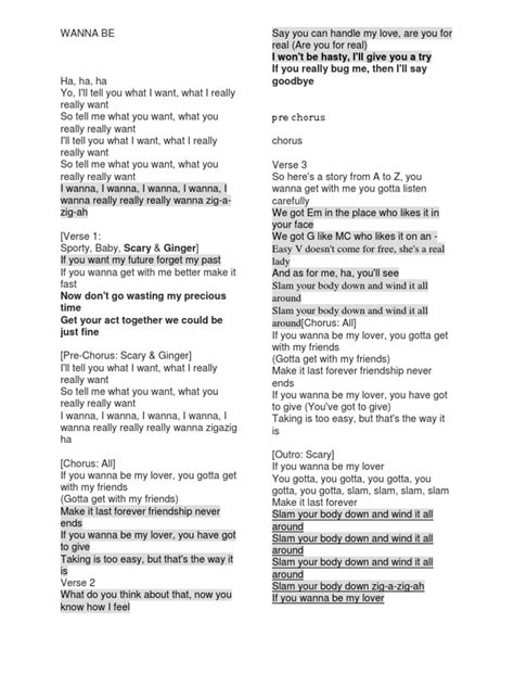 Wanna Be Spice Girls Hit Song Lyrics Pdf Song Structure Music Media