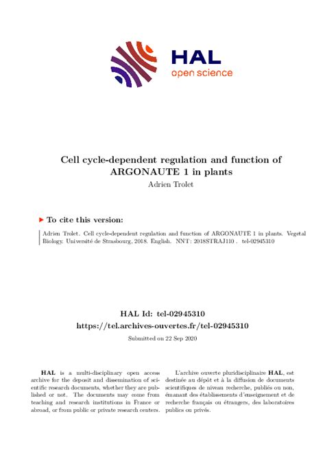 Pdf Cell Cycledependent Regulation And Function Of Argonaute1 In Plants