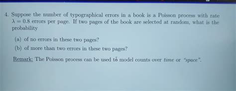 solved 4 suppose the number of typographical errors in a