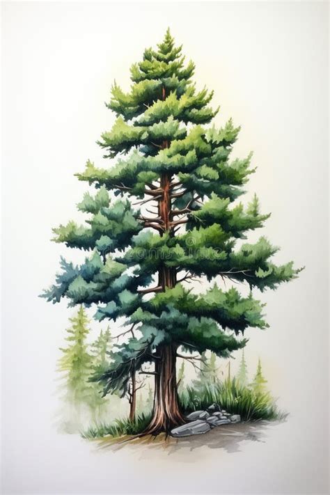 Watercolor And Pencil Drawing Of Pine Tree Generative AI Stock Illustration Illustration Of