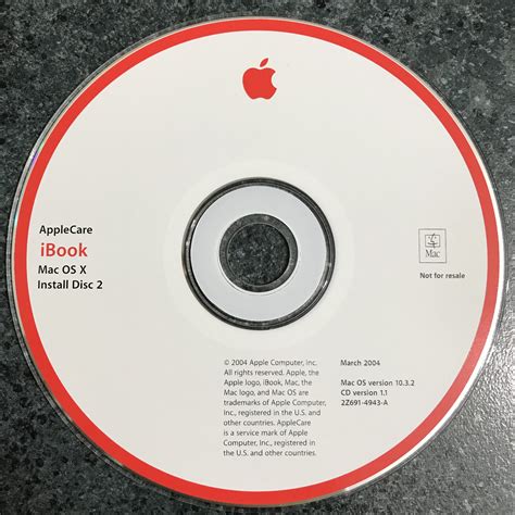 691 4943 A 2Z AppleCare IBook Mac OS X Install Disc 2 Mac OS V10 3 2 Disc V1 1 2004 CD