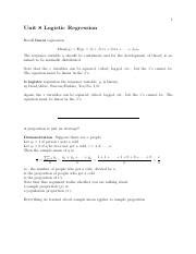 Unit 8 Logistic Regression Part 1 No Answers 1 Unit 8 Logistic Regression Recall Linear