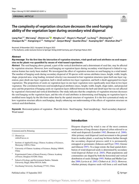 The Complexity Of Vegetation Structure Decreases The Seed Hanging