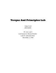 Torque Lab Report Torque And Principles Lab Anisa Cyril PC Lab Lab Instructor