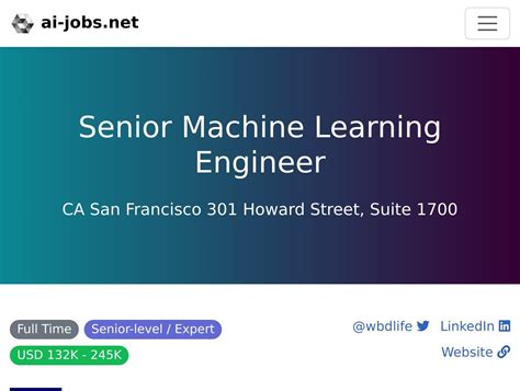 Hiring Senior Machine Learning Engineer In Ca San Francisco 301 Howard Street Suite 1700 R