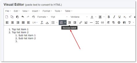 How To Create Sub Lists In Visual Editor Word To Html