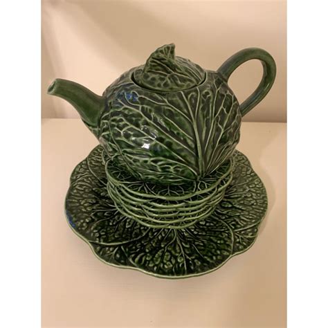 Vintage Cabbage Leaf Tea Pot And Platters Set Of 8 Chairish