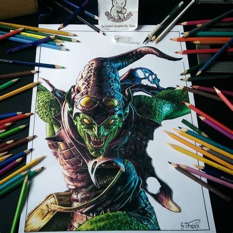 Green Goblin Drawing By Tattoo Teddy Realismo Dibujo Tarjetas