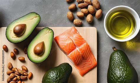 Healthy Good Fat Sources Avocado Salmon Fatty Fish Olive Oil And