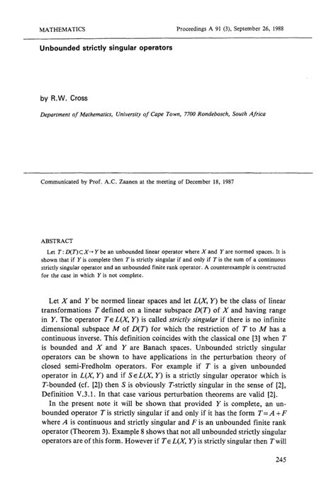 Pdf Unbounded Strictly Singular Operators