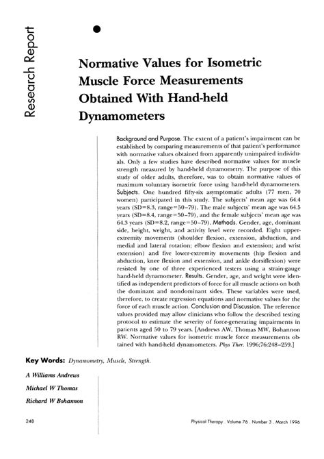 Pdf Normative Values For Isometric Muscle Force Measurements Obtained With Hand Held Dynamometers
