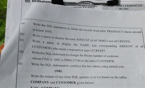 Srichaltany A Write The Sql Statements To Delete The Records From Table