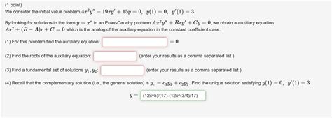 solved 1 point we consider the initial value problem