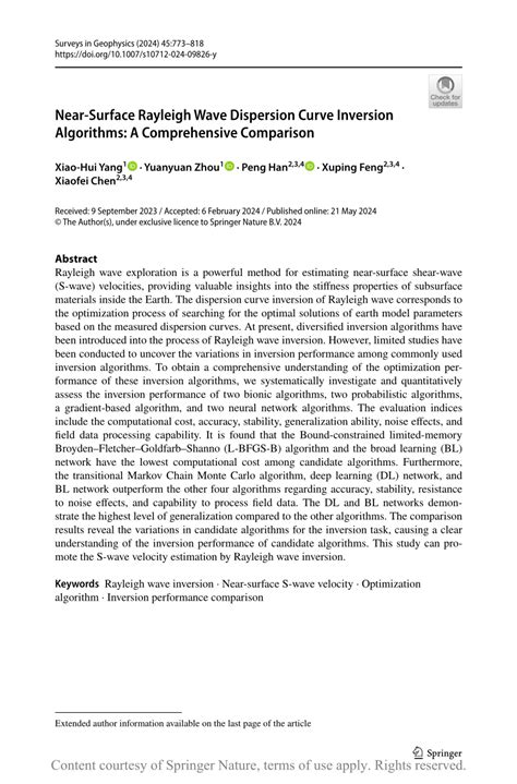 Near Surface Rayleigh Wave Dispersion Curve Inversion Algorithms A