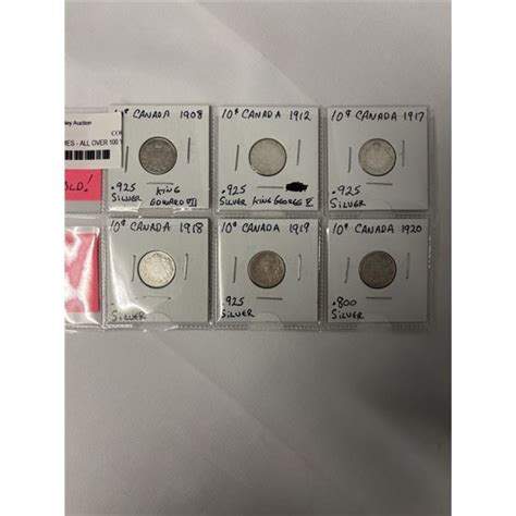 6 Canadian Silver Dimes All Over 100 Years Old 1908 1912 1917 1918