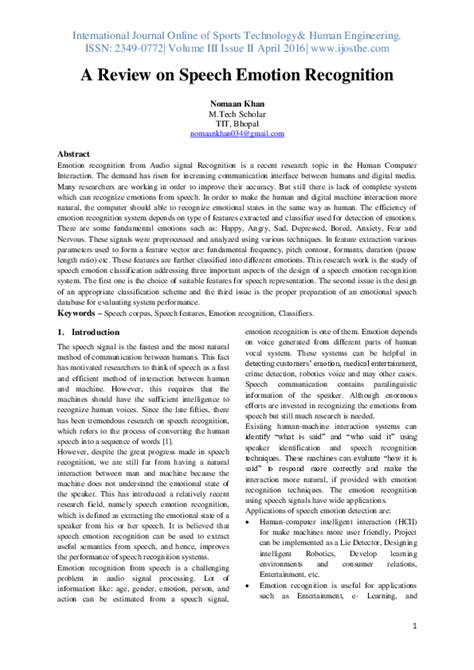 Pdf A Review On Speech Emotion Recognition