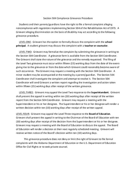 Fillable Online Section 504 Compliance Grievance Procedure For Website Docx Fax Email Print