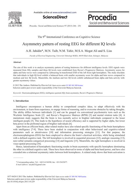 Pdf Asymmetry Pattern Of Resting Eeg For Different Iq Levels
