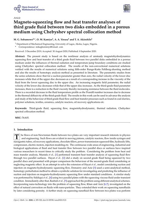 Pdf Magneto Squeezing Flow And Heat Transfer Analyses Of Third Grade Fluid Between Two Disks