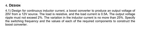Solved 41 Design For Continuous Inductor Current A Boost