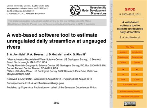 Pdf A Web Based Software Tool To Estimate Unregulated Daily Streamflow At Ungauged Rivers